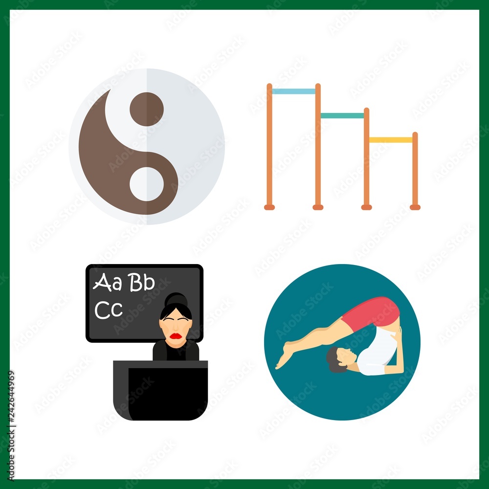 4 wellness icon. Vector illustration wellness set. class and yin yang ...