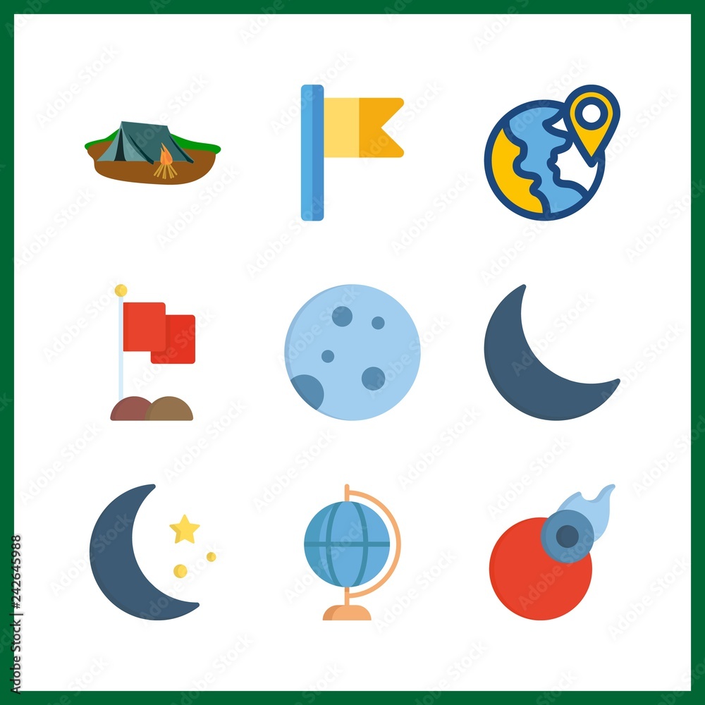 9 stars icon. Vector illustration stars set. moon and flag icons for ...