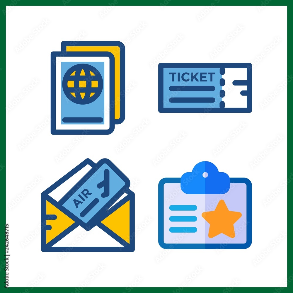 4 pass icon. Vector illustration pass set. id card and ticket icons for ...