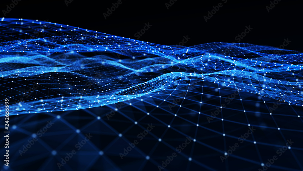 Abstract digital background with cybernetic particles. Plexus geometric ...