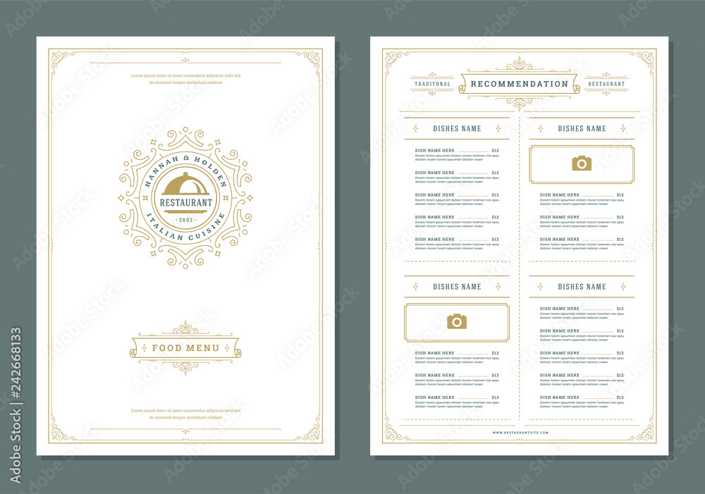 Restaurant menu design and label vector brochure template. Stock Vector ...