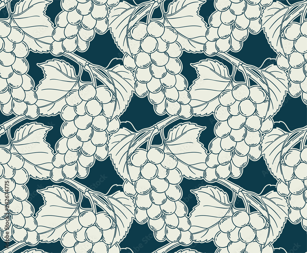 Grapes vines seamless art-nouveau pattern Stock Vector | Adobe Stock