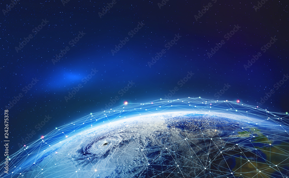 Earth view from space. Global network. Blockchain technology. Planet ...