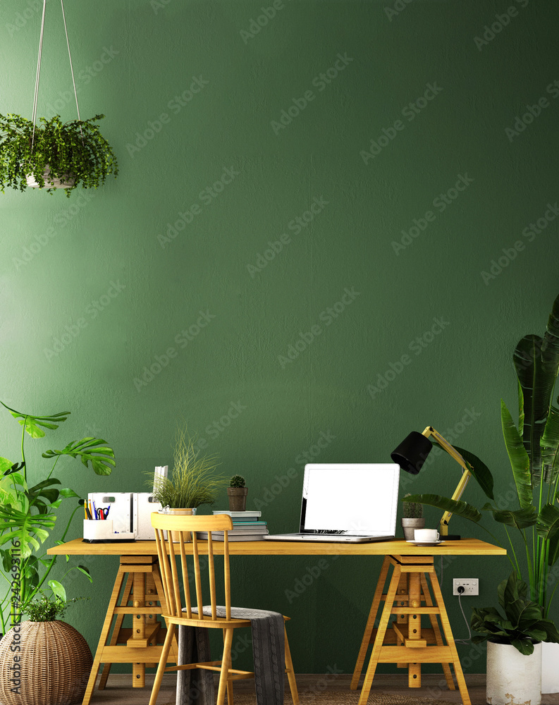 interior design for working area with Destop computer screen on white ...