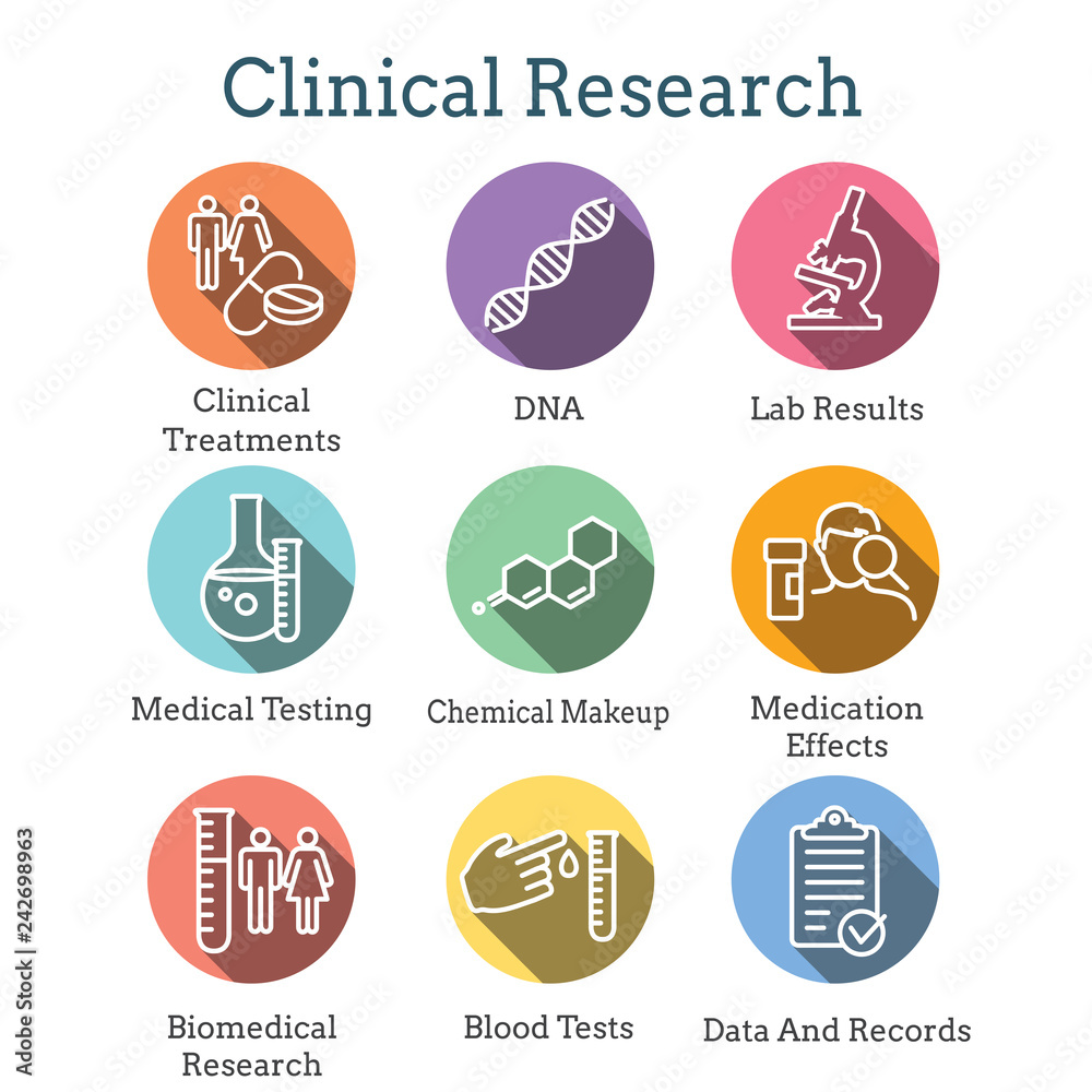 Medical Healthcare Icons with People Charting Disease or Scientific ...