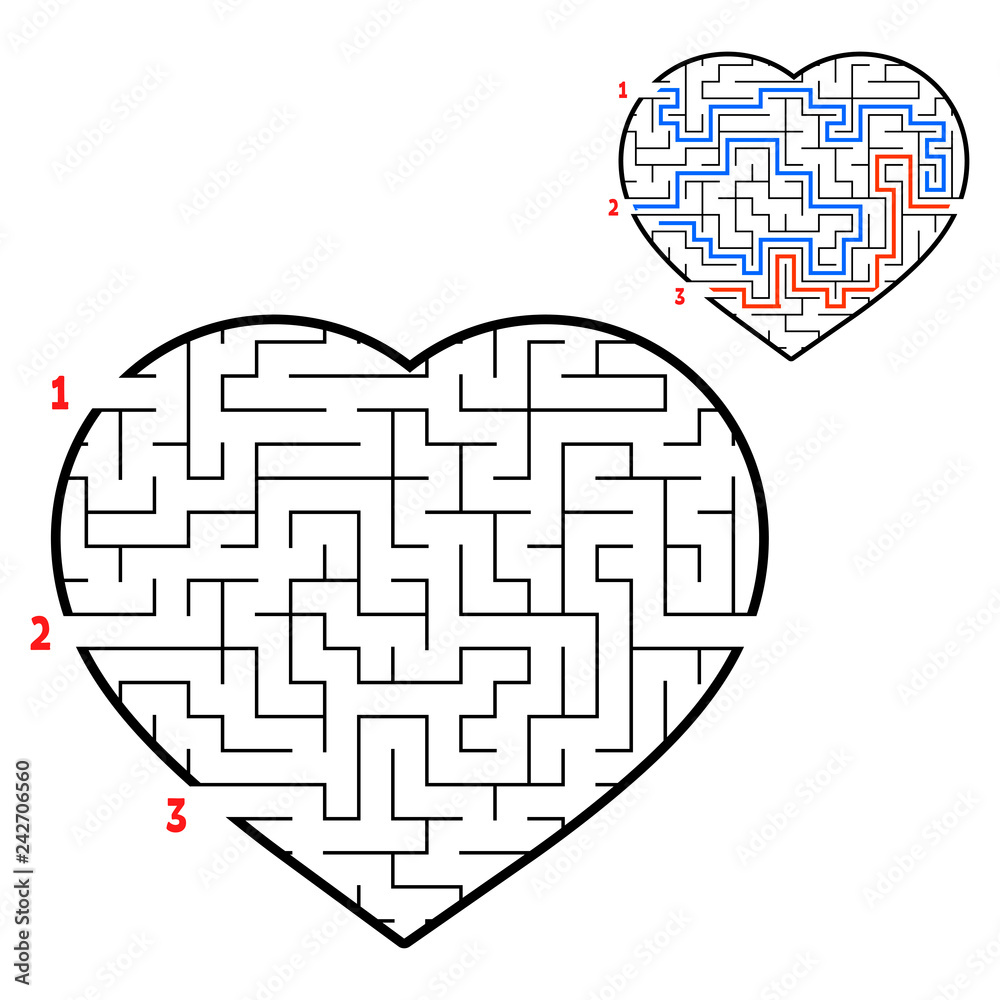 Labyrinth heart. Game for kids and adults. Find the right path. Puzzle ...