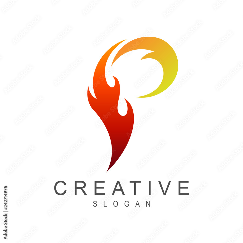 letter p logo in fire shape, fire letter p initial letter logo design ...