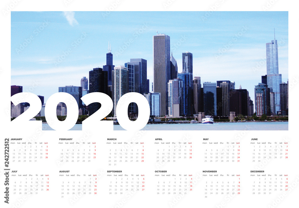 2020 Calendar Layout with Cityscape Photo Stock Template | Adobe Stock