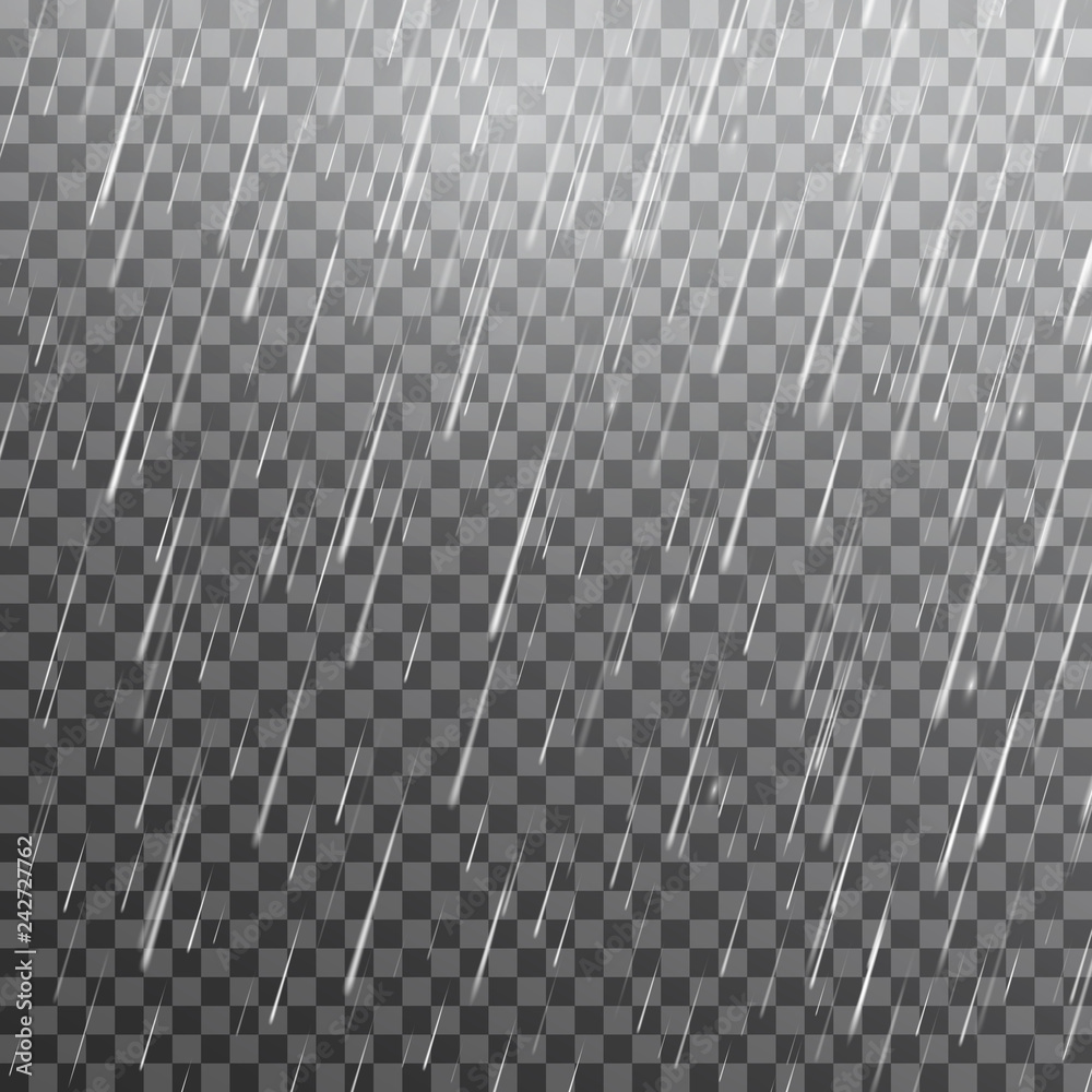 Realistic rain on transparent background. Rainfall texture. Falling ...