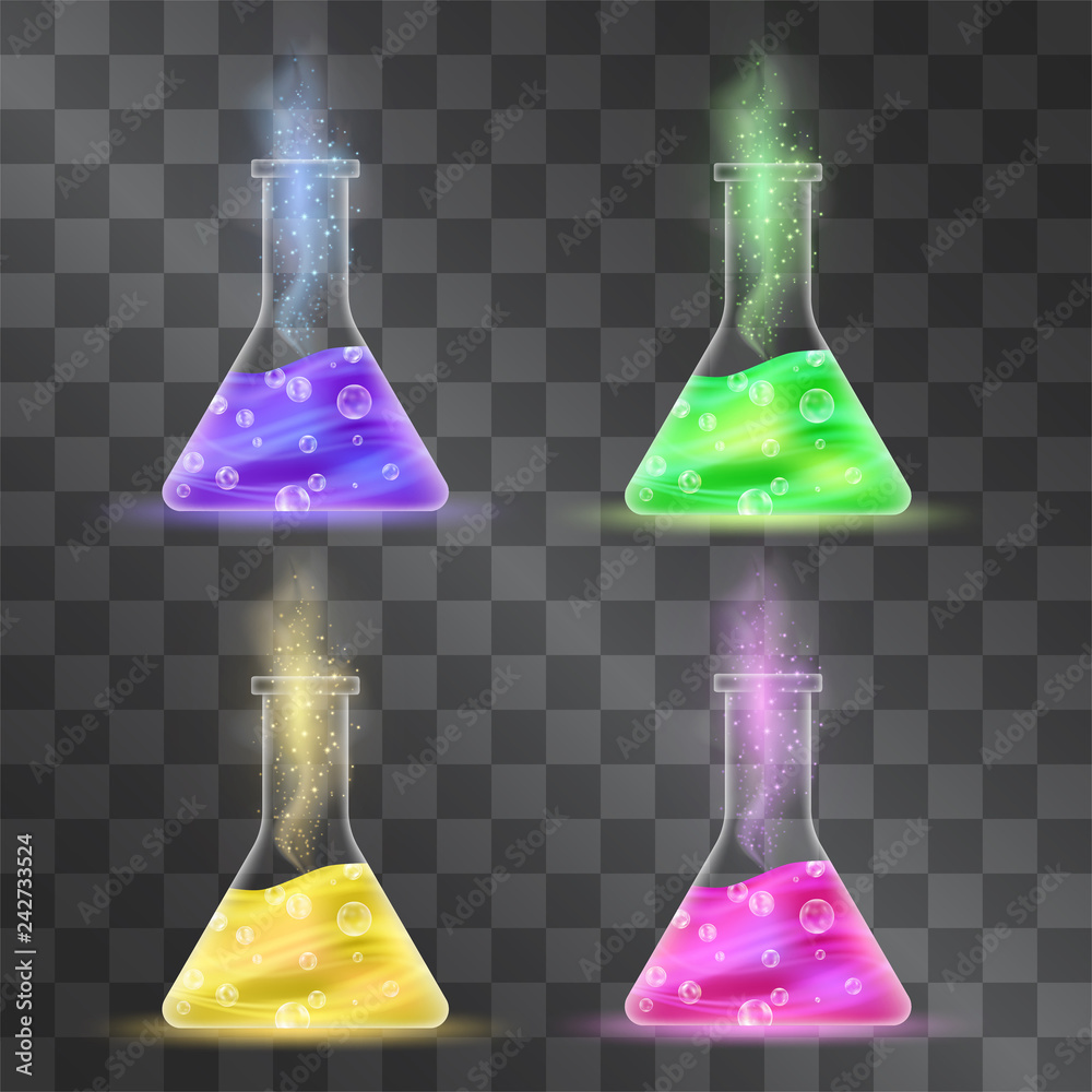 Elixir bottles vector set isolated on transparent background. Magic ...