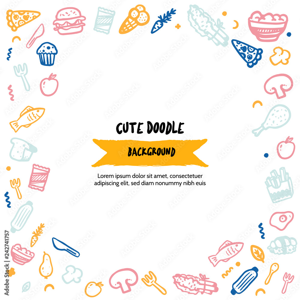 Food doodle menu design. Isolated vector illustration on white ...