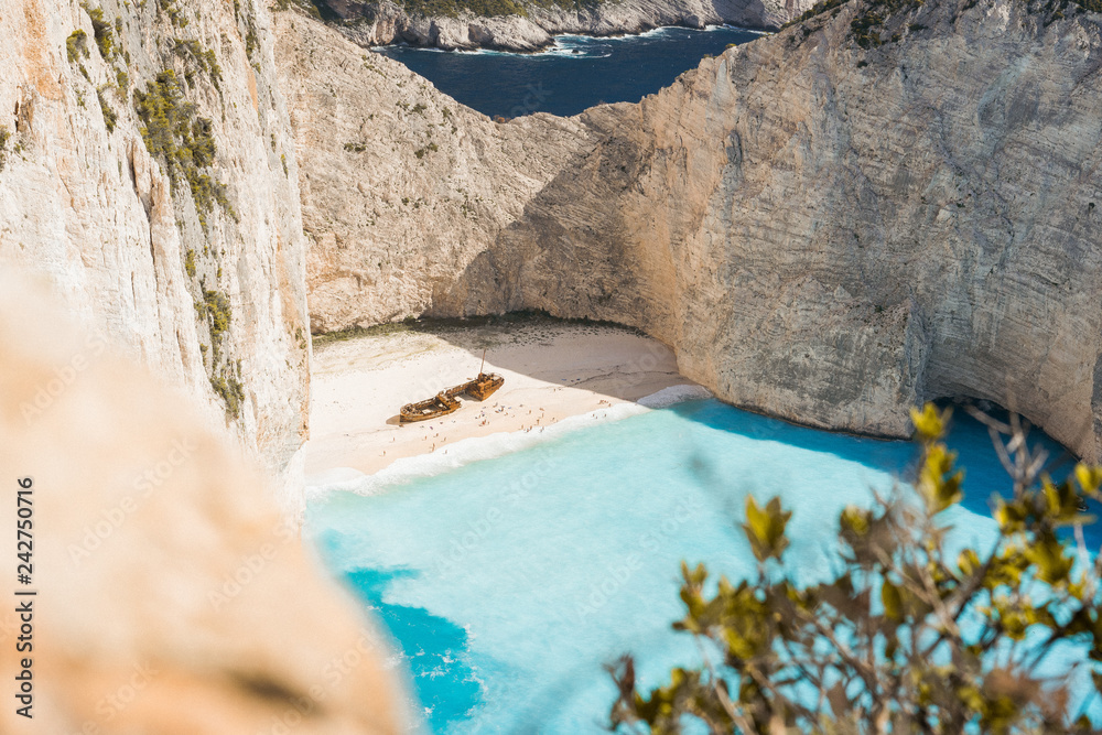 Famous shipwreck on Navagio beach with turquoise blue sea water ...