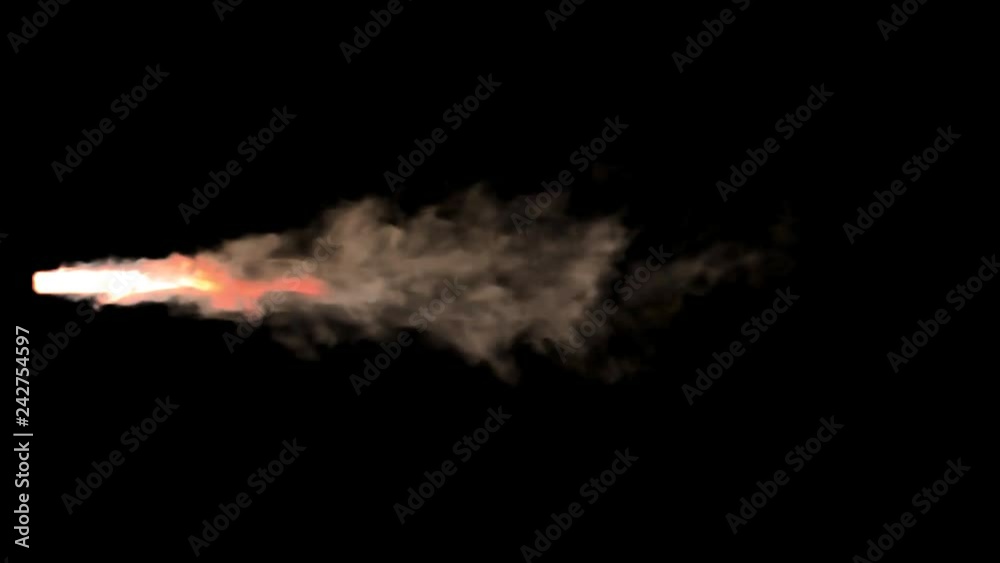 Animated bursting stream of intense fire and smoke as if from jet ...