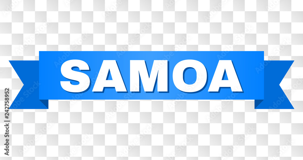 SAMOA text on a ribbon. Designed with white title and blue tape. Vector ...