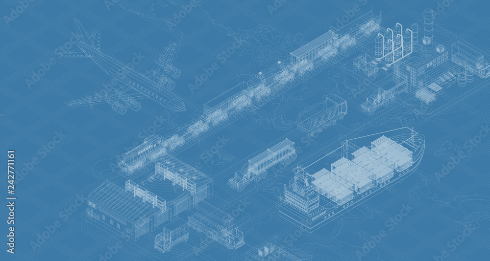 Blueprint design of vector image showing various types of delivery ...