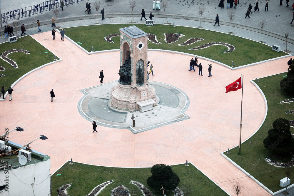 Taksim Square panoramic view and Republic Monument in Istanbul, Turkey ...