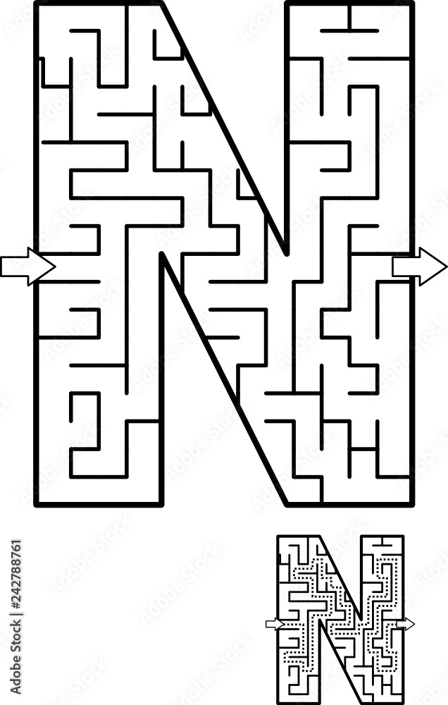 Alphabet learning fun and educational activity for kids - letter N maze ...