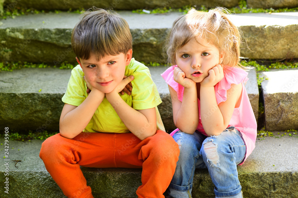 summer holiday and vacation. couple of little children. Boy and girl ...