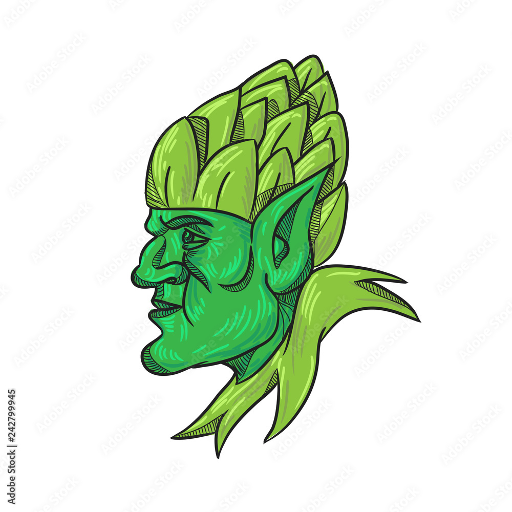 Drawing sketch style illustration of a green elf, a human-shaped ...
