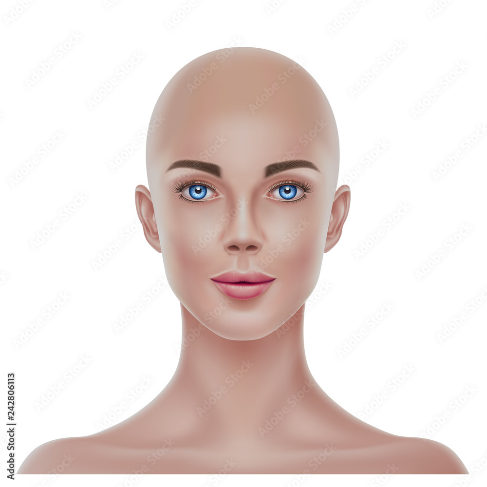 Vector realistic bald hairless woman portrait 3d Stock Vector | Adobe Stock
