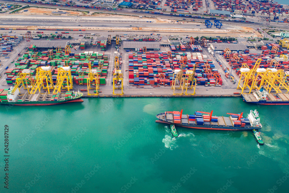 Container port and container ship transportation Stock Photo | Adobe Stock