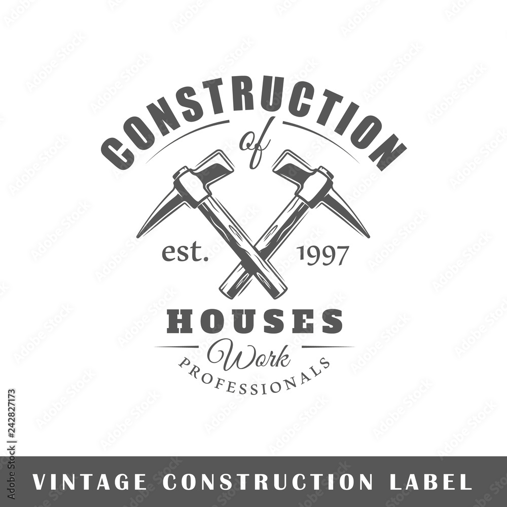 Construction label isolated on white background. Design element ...