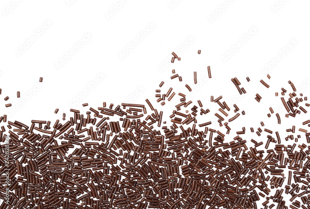 Chocolate sprinkles isolated on white background and texture, top view ...