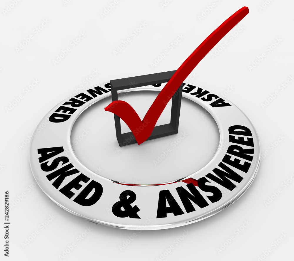 Asked and Answered Question Word Check Mark Box 3d Illustration Stock ...