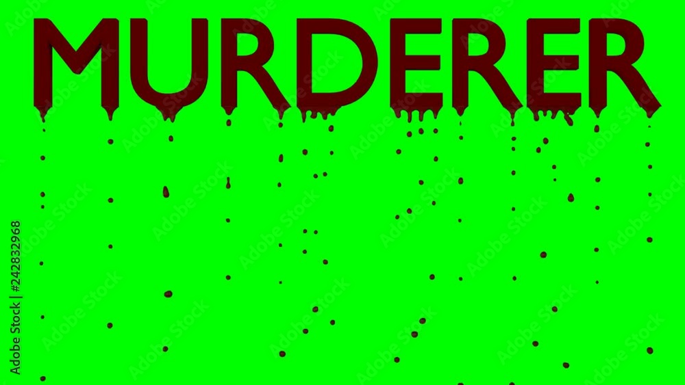 Animated blood dripping from all caps red text murderer. Blood droplets ...