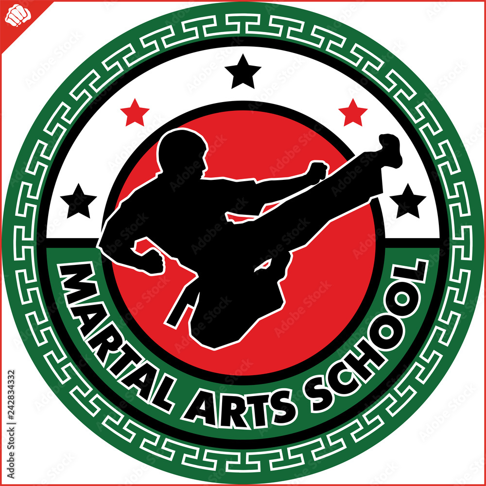 Karate high kick emblem. Martial art colored simbol design. Vector, EPS ...