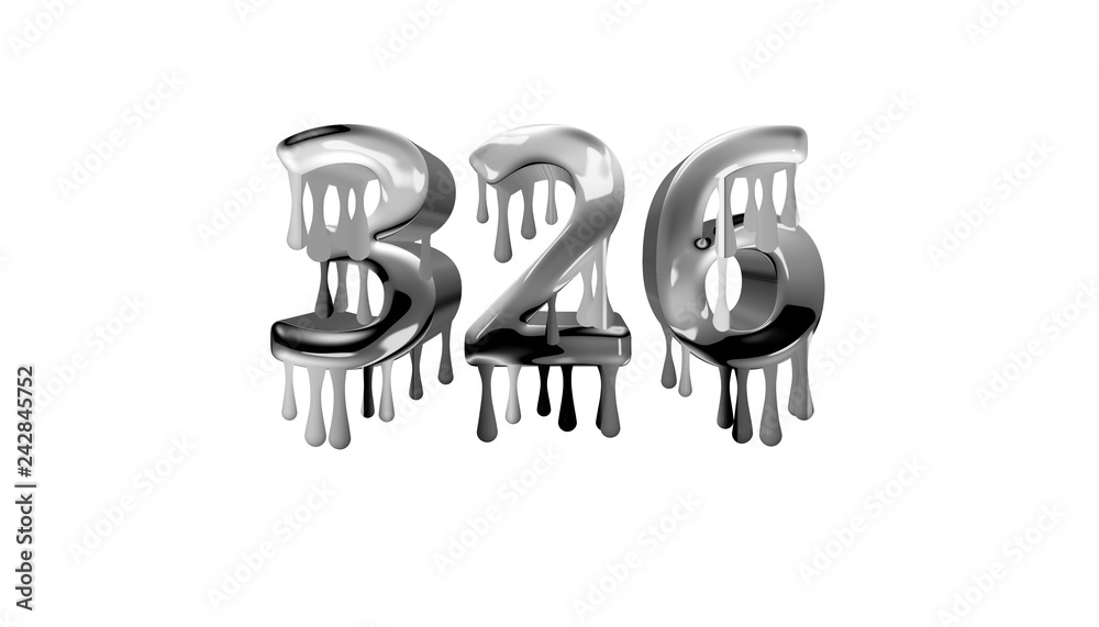silver dripping number 326 with white background Stock Illustration ...