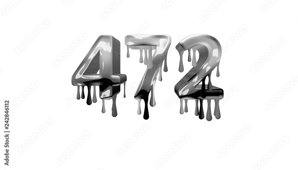 silver dripping number 472 with white background Stock Illustration ...
