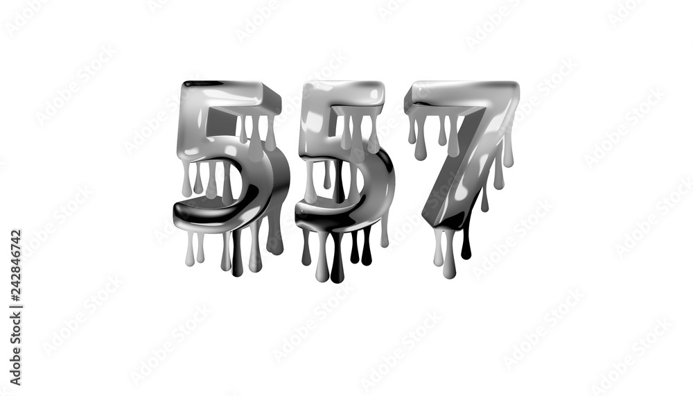 silver dripping number 557 with white background Stock Illustration ...