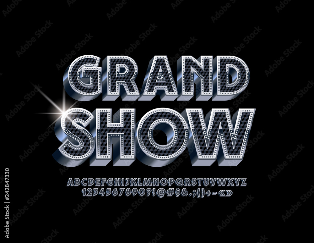 Vector luxury Logo Grand Show. Black and Silver 3D Font. Set of stylish ...