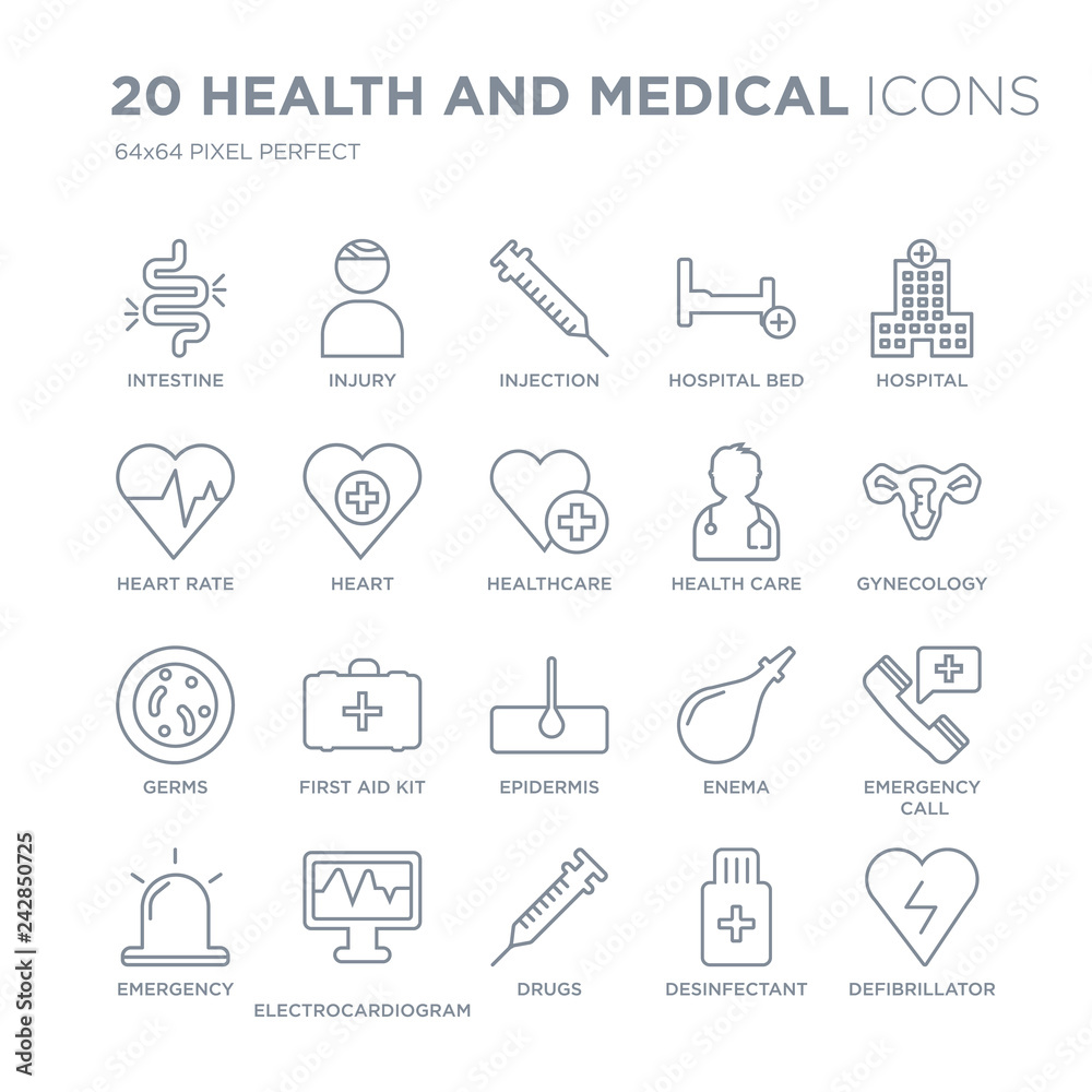 Collection of 20 Health and Medical linear icons such as Intestine ...