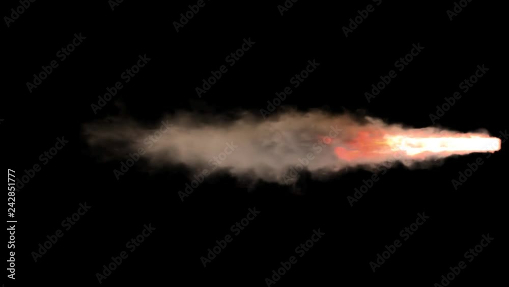 Animated intense stream of fire and smoke as if from jet engine or ...