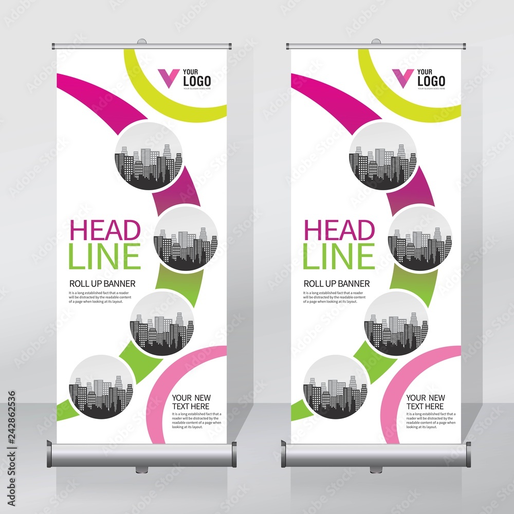 Roll up banner design template, vertical, abstract background, pull up ...