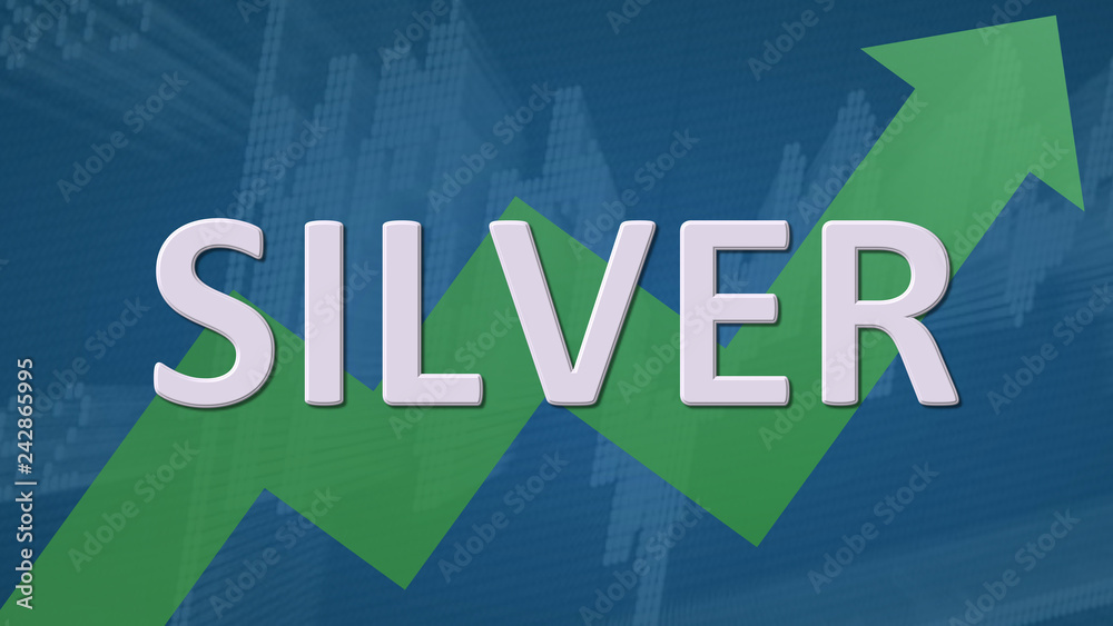 The price of the commodity silver is going up. A green zig-zag arrow ...
