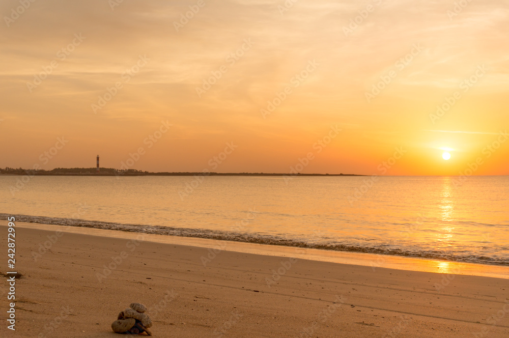 Sunset at Shivrajpur beach dwarka gujarat. Shows the very beauitful ...