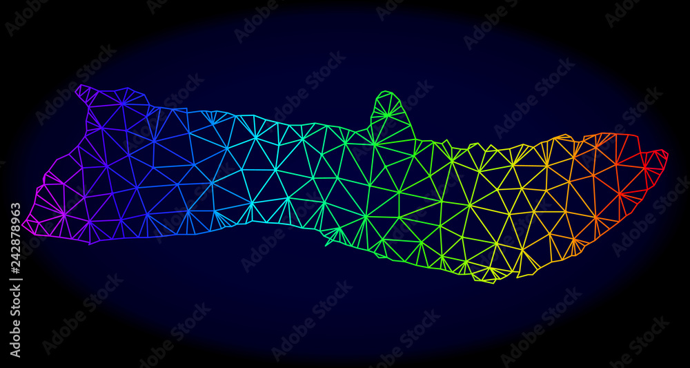 Vecteur Stock Spectrum colored mesh vector map of Molokai Island isolated on a dark blue ...