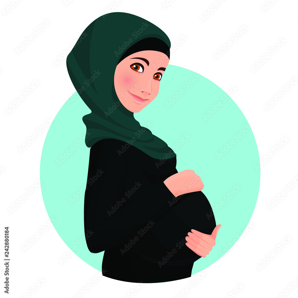 Pregnant woman wearing hijab. Muslim. Traditional clothes. Vector ...