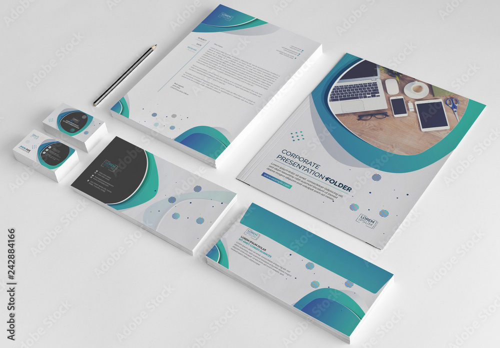 Stationery Set with Green and Blue Circular Accents Stock Template ...