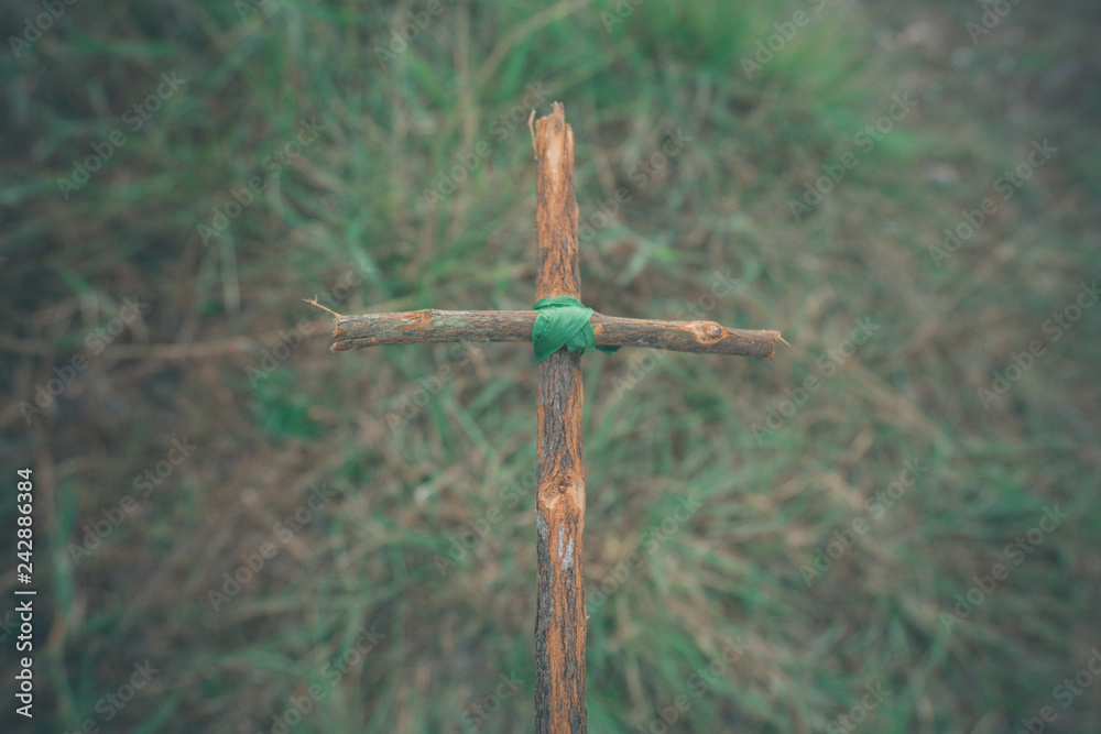 The cross with nature in the forest on the hill is the Blackground ...