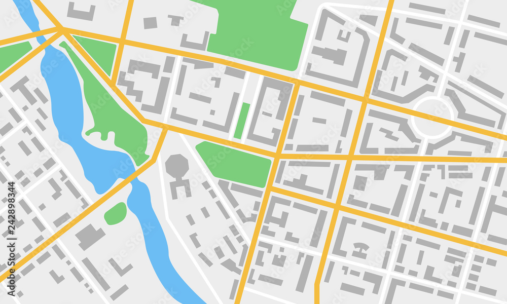 City map with streets, roads, parks and river. Gps and navigation ...