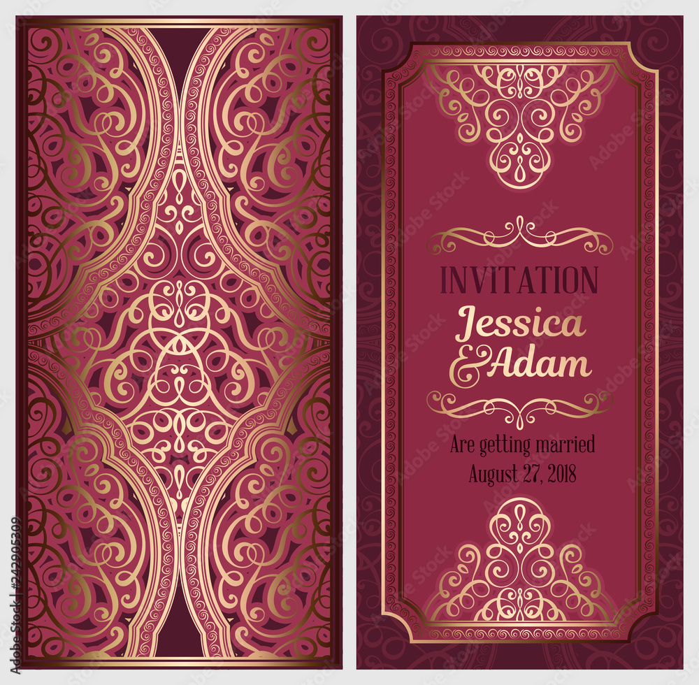 Wedding invitation card with gold shiny eastern and baroque rich ...