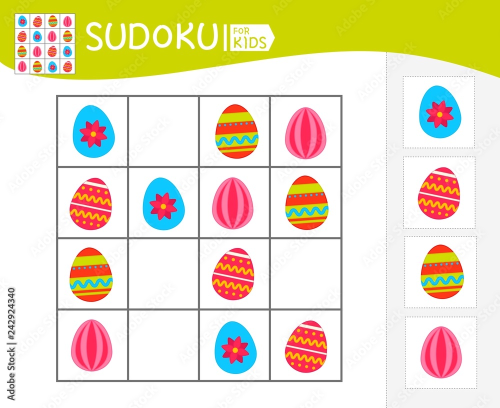 Sudoku game for children with pictures. Kids activity sheet. Cartoon ...