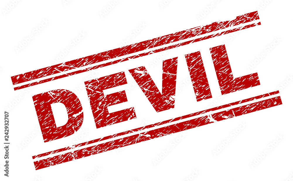 DEVIL seal watermark with grunge texture. Red vector rubber print of ...