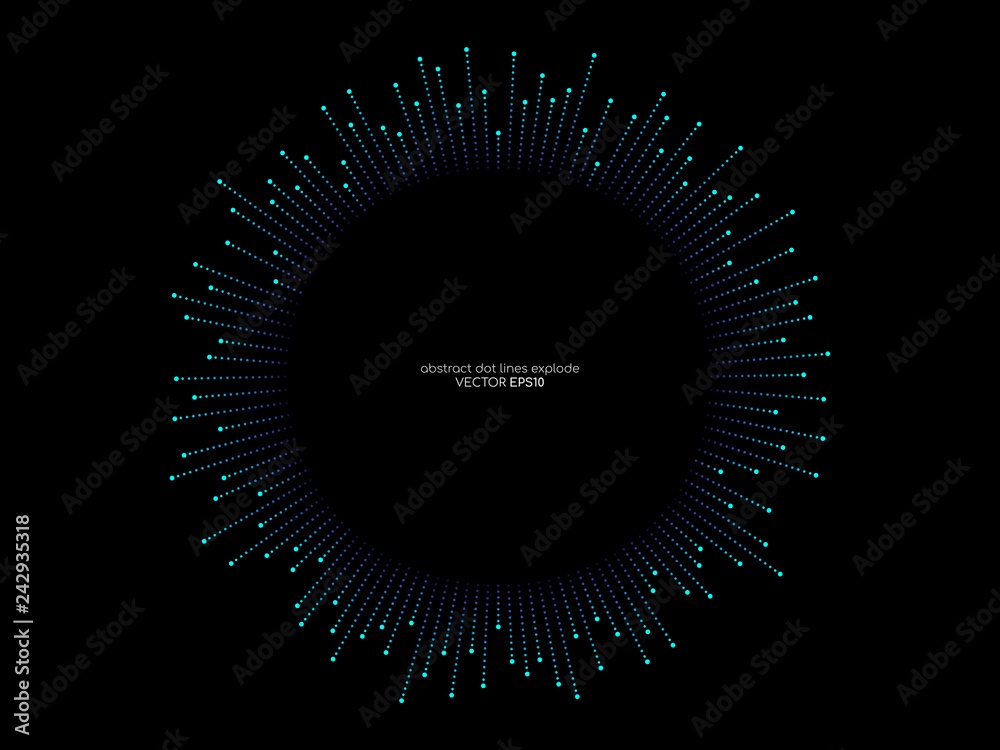 Abstract vector explosion circle frame with dots line equalizer pattern ...