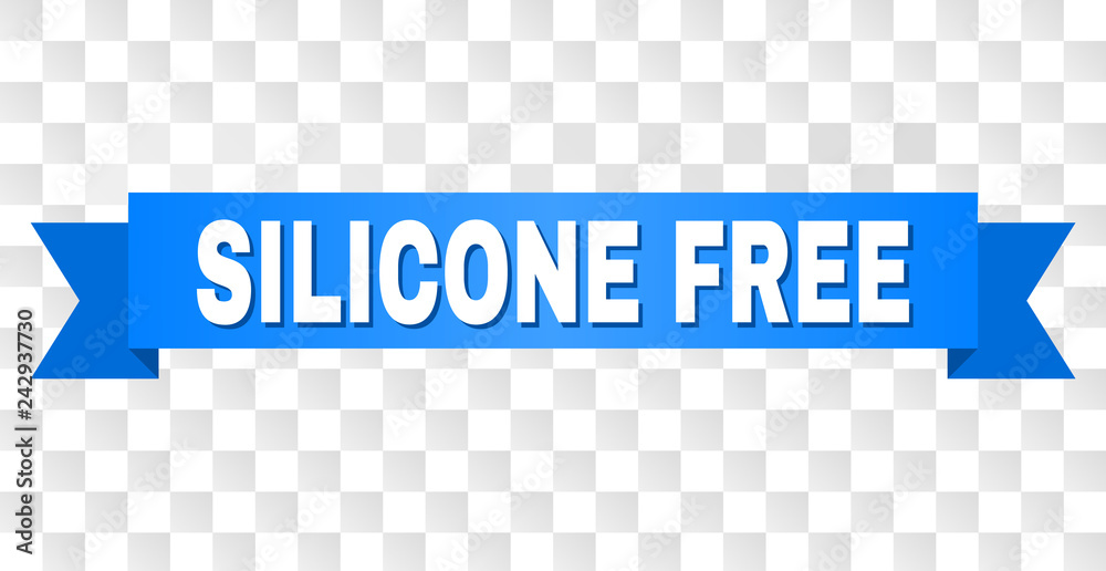 SILICONE FREE text on a ribbon. Designed with white caption and blue ...