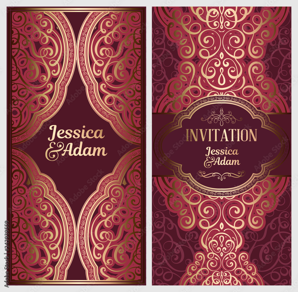 Wedding invitation card with gold shiny eastern and baroque rich ...